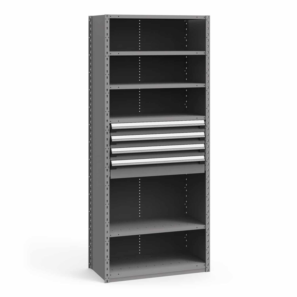 36" x 18" x 87" Shelving w/ Drawers | The Caster Guy