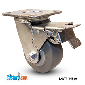 4" Thermo-Pro Rubber Flat Tread Swivel Caster w/ Total Lock Brake ...