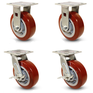 6" Polyurethane on Polypropylene Caster Set (54197) | The Caster Guy