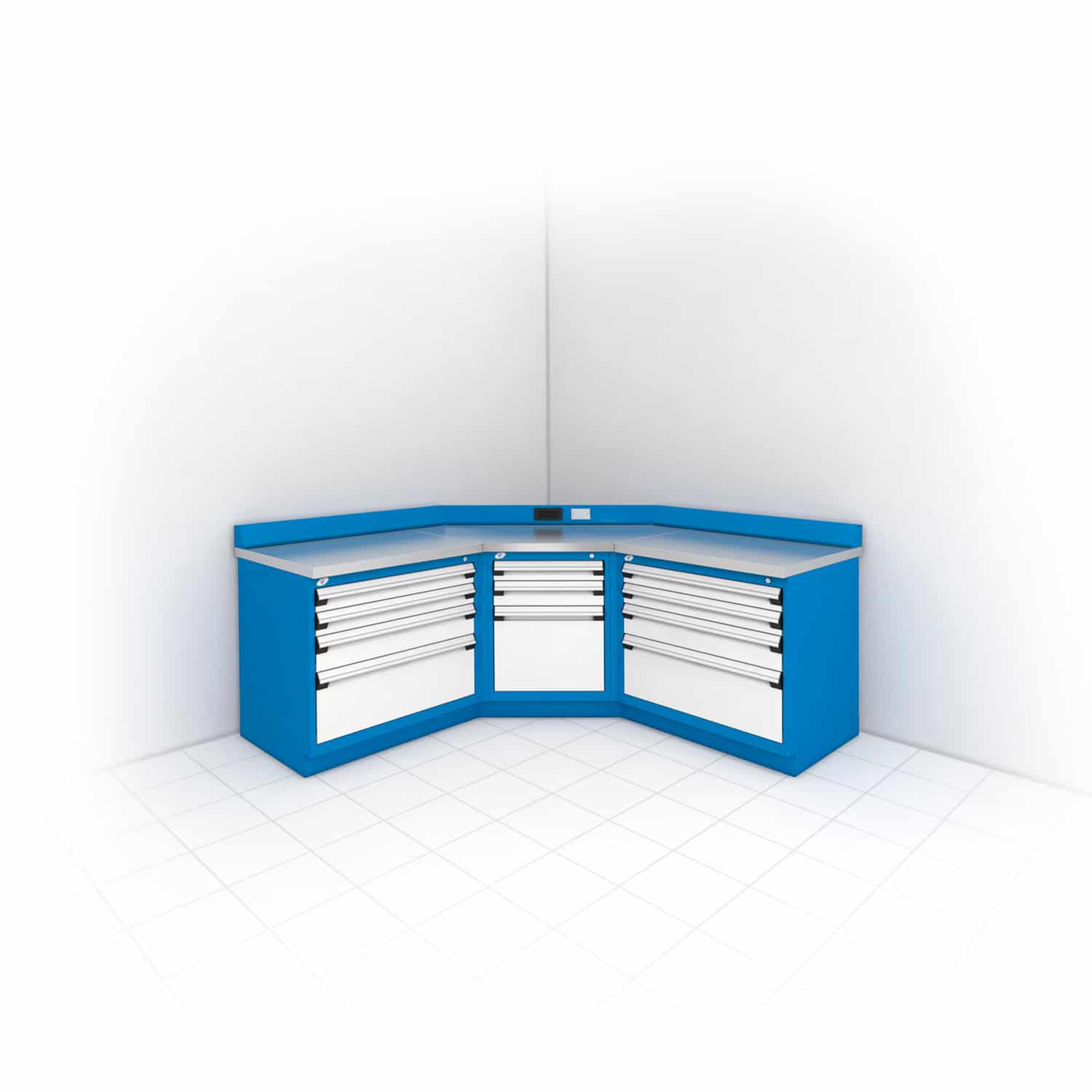 84" x 84" x 36" Corner Technician Workcenter | The Caster Guy