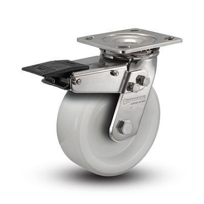 8" White Nylon Swivel Caster w/ Brake | The Caster Guy